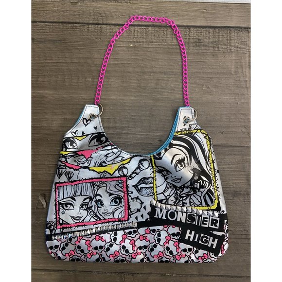 monster high | Bags | Monster High Silver Purse Handbag Pink Metal ...